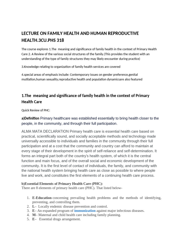 Lecture On Family Health and Human Reproductive Health | PDF | Family ...