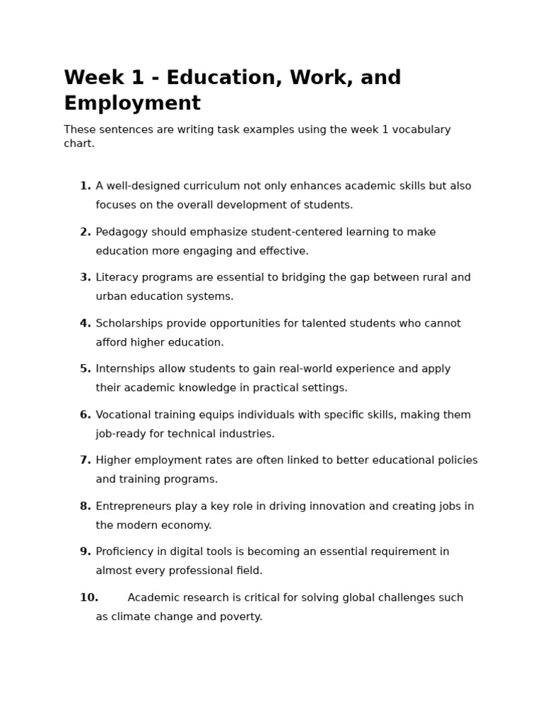 Week 1 Sentence Examples | PDF | Employment | Literacy