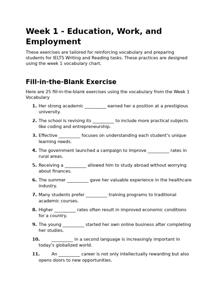 Week 1 Vocabulary Practice | PDF | Pedagogy | Learning