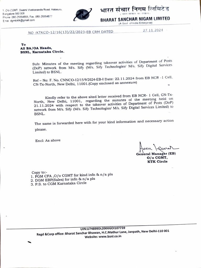 DoP Network Takeover Meeting Minutes | PDF | New Delhi | Government Of ...
