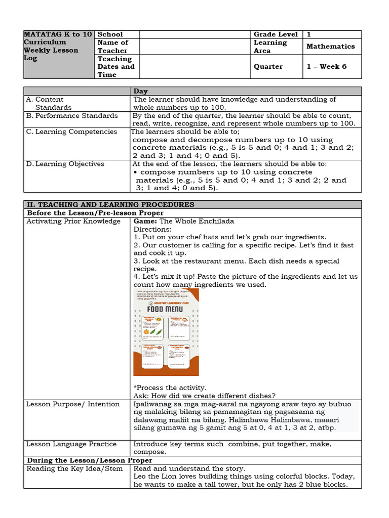 MATATAG Mathematics Quarter 1 Week 6 Day 1 | PDF | Learning | Behavior ...