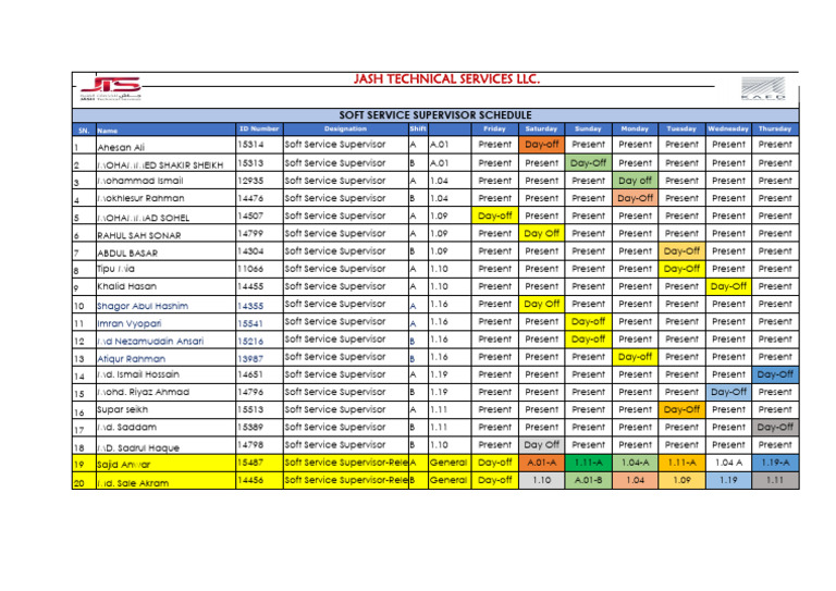 Supervisor Schedule 06.09.2023 | PDF