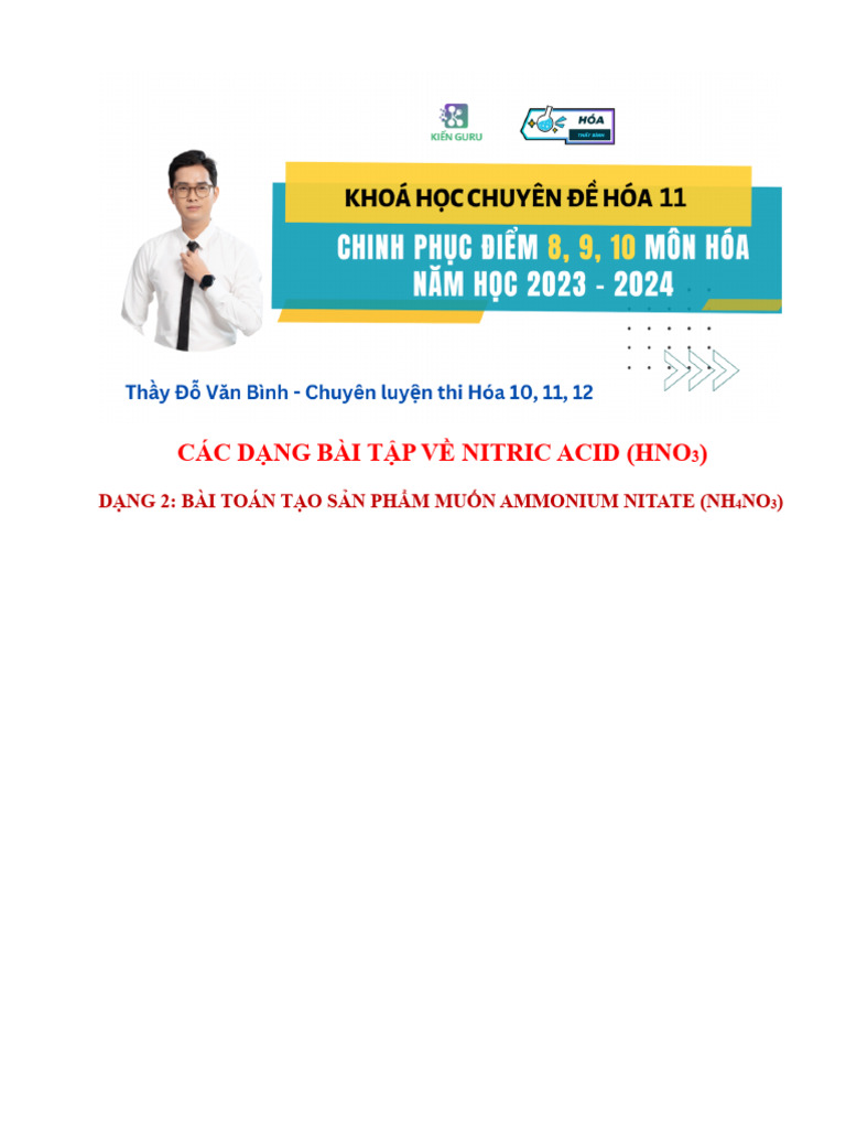 Buổi 26 - Các Dạng Bài Tập Về HNO3 (Buổi 2) - File Đề | PDF