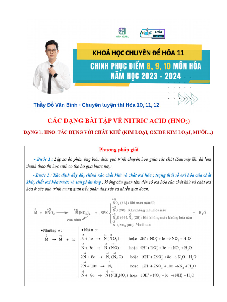 Buổi 25 - Các Dạng Bài Tập Về HNO3 (Buổi 1) | PDF