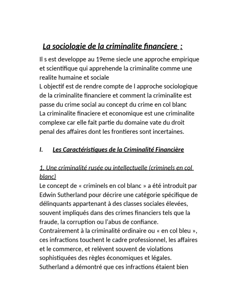 Sociologie de la Criminalité Financière | PDF | Crimes | Crime et violence