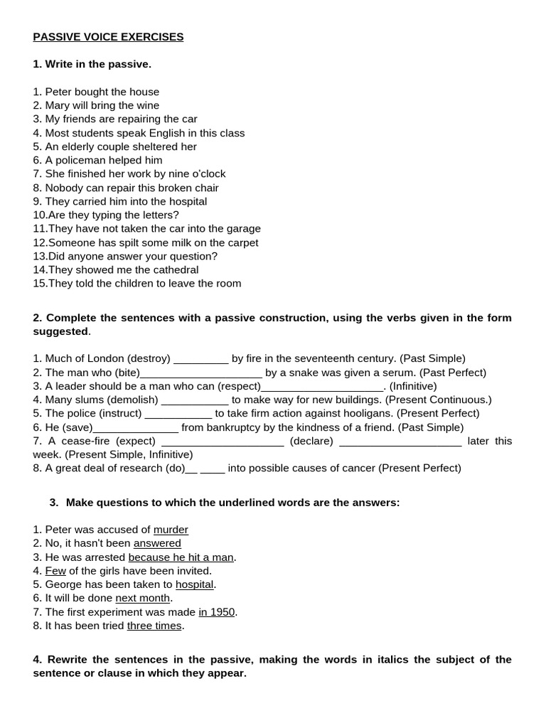 Passive Voice Exercises | PDF | Linguistic Morphology | Language Mechanics