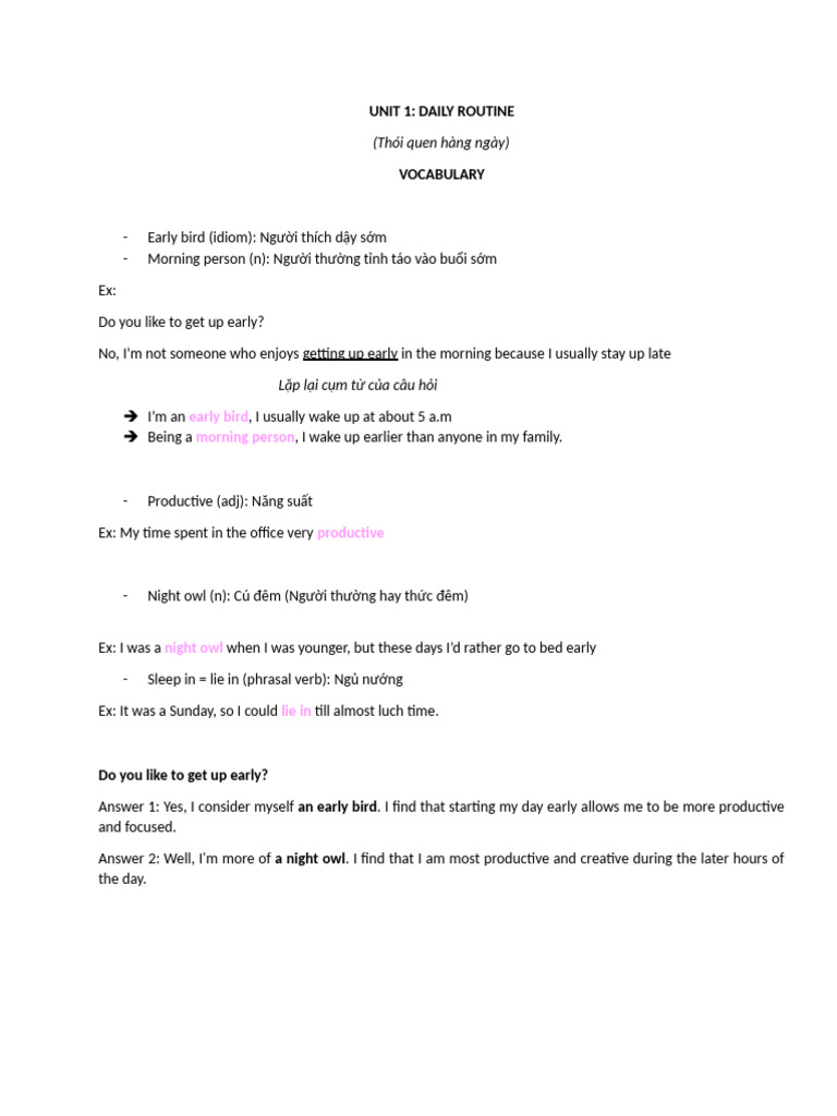 Unit 1 - Daily Routine | PDF