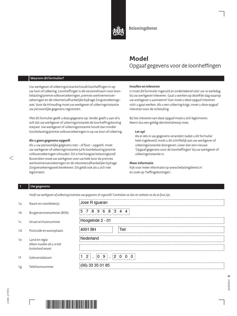 Loonbelastingverklaring Van Der Valk Jose | PDF