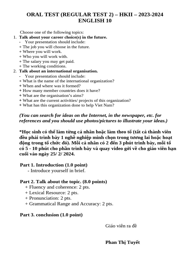 English 10 Oral Test Guidelines | PDF