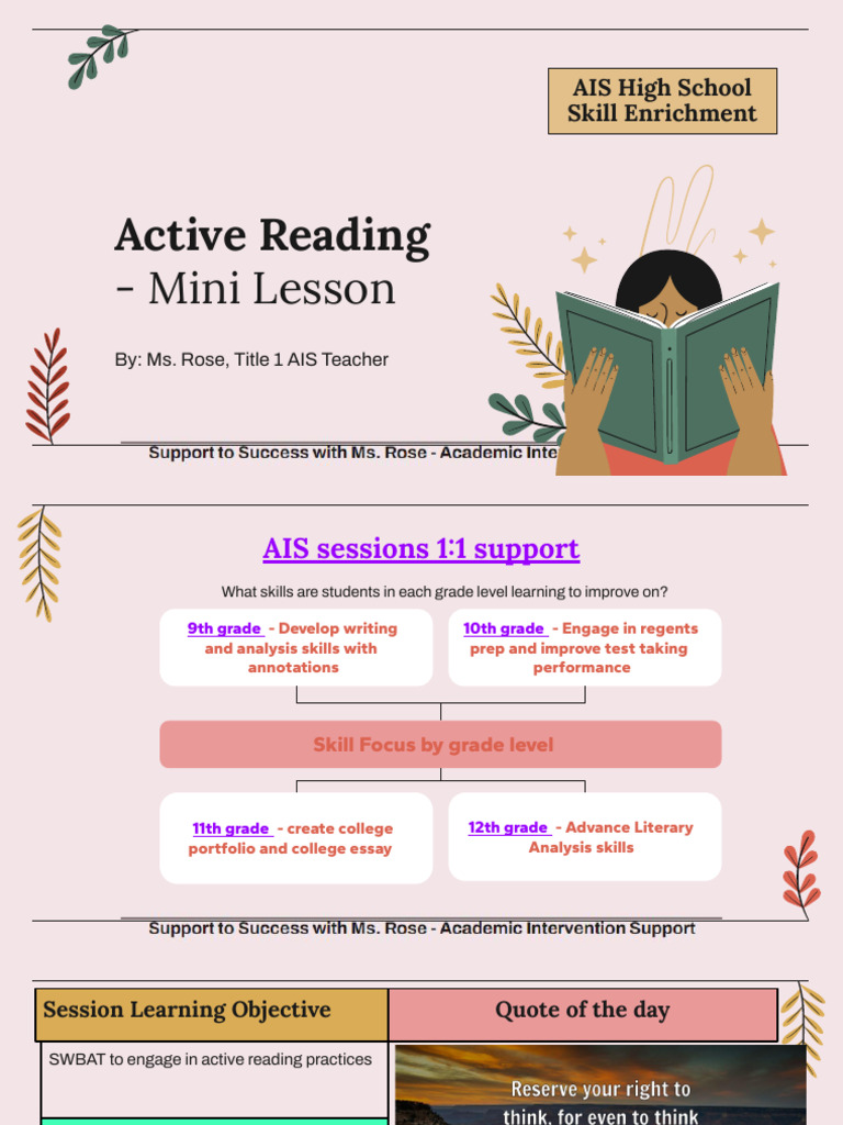 Active Reading Skills for High School Students | PDF | Reading ...