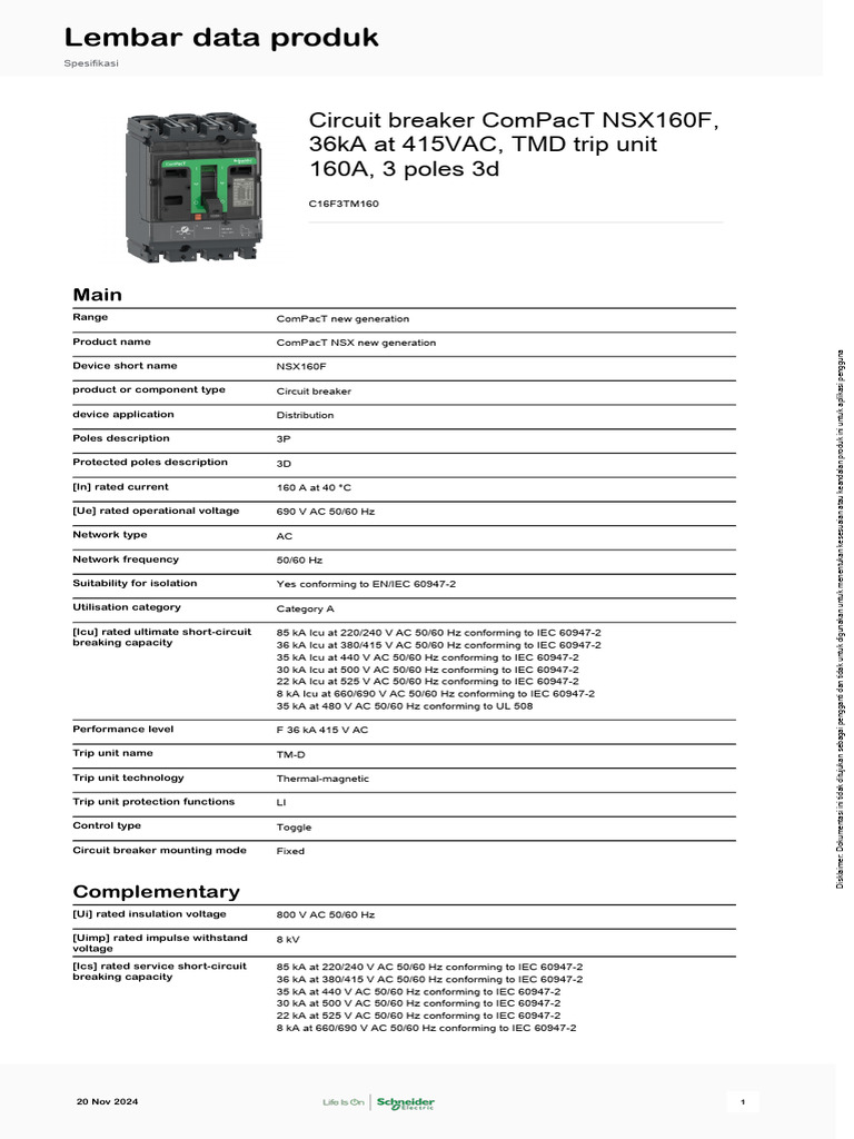 Schneider Electric ComPacT NSX New Generation C16F3TM160 | PDF ...