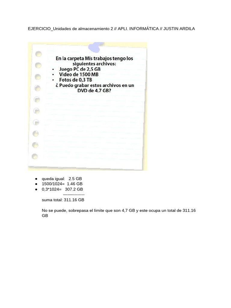 EJERCICIO - Unidades de Almacenamiento 2 - APLI | PDF