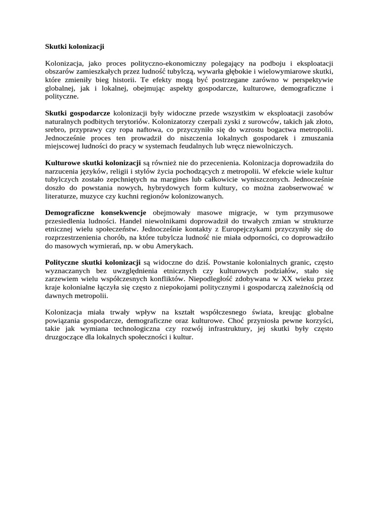 Skutki Kolonizacji | PDF