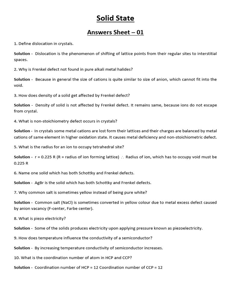 Answers - Solid State - 01 | PDF