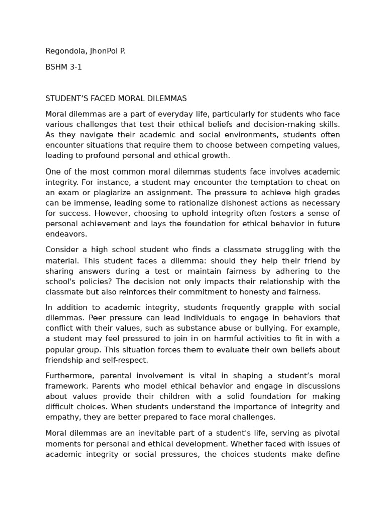 Moral Dilemmas | PDF | Integrity | Academic Integrity