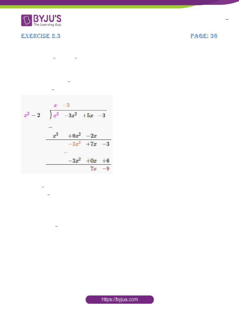 NCERT Solutions For Class 10 Chapter 2 Polynomials Exercise 2.3 | PDF | Division (Mathematics ...