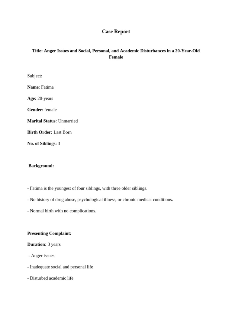 Case Report | PDF | Anger | Psychology