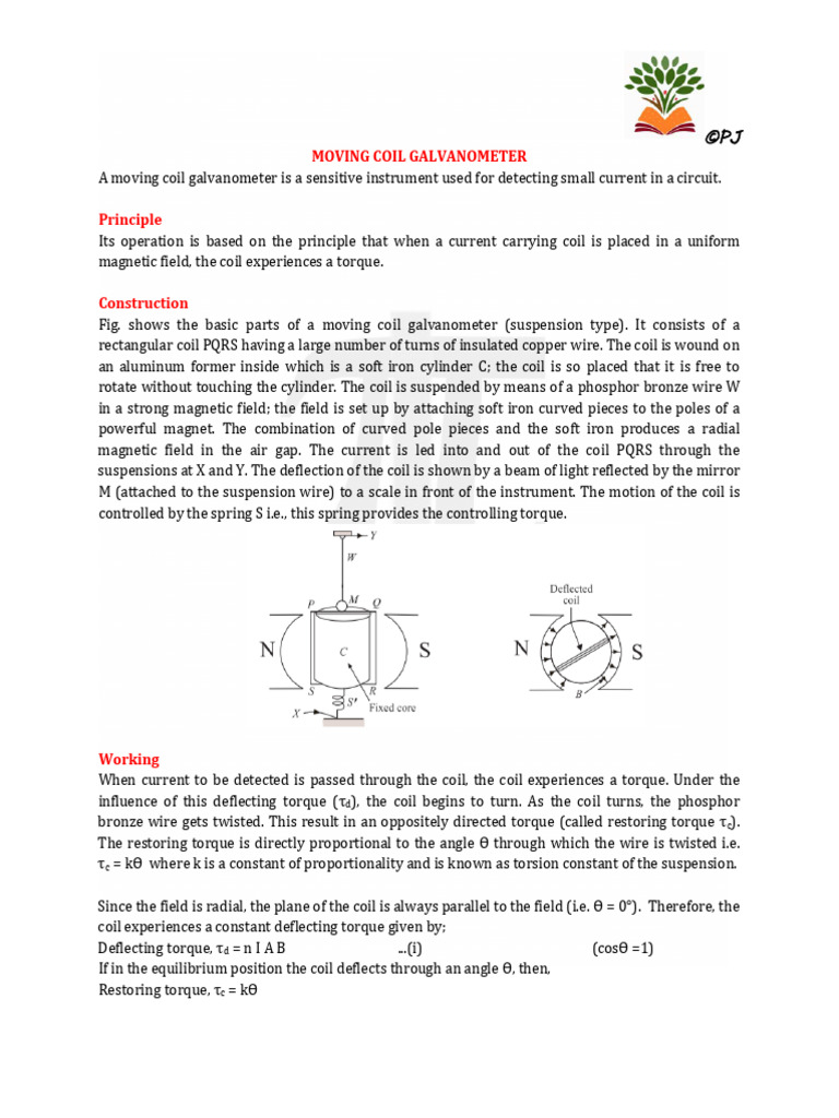 Moving Coil Galvanometer Basics | PDF | Electricity | Electrical Engineering