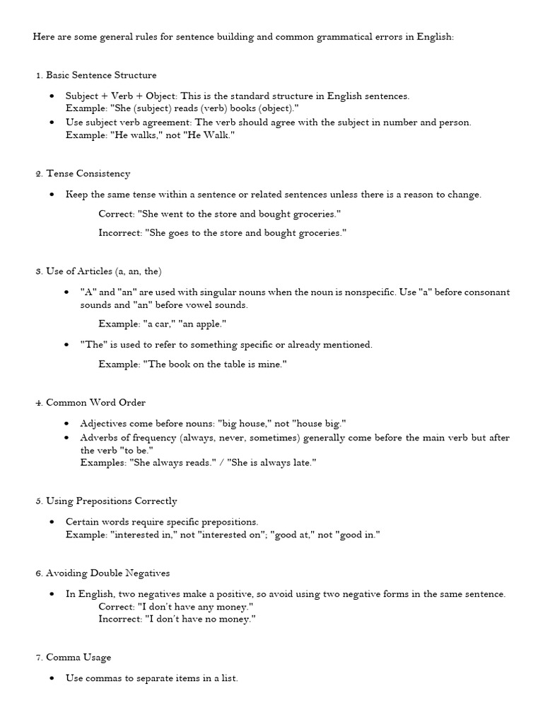 Here Are Some General Rules For Sentence Building and Common ... Here Are Some General Rules For Sentence Building and Common ...