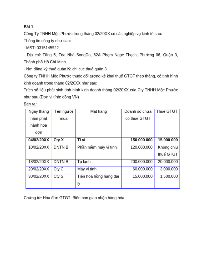 Bai Tap KK Thue GTGT | PDF