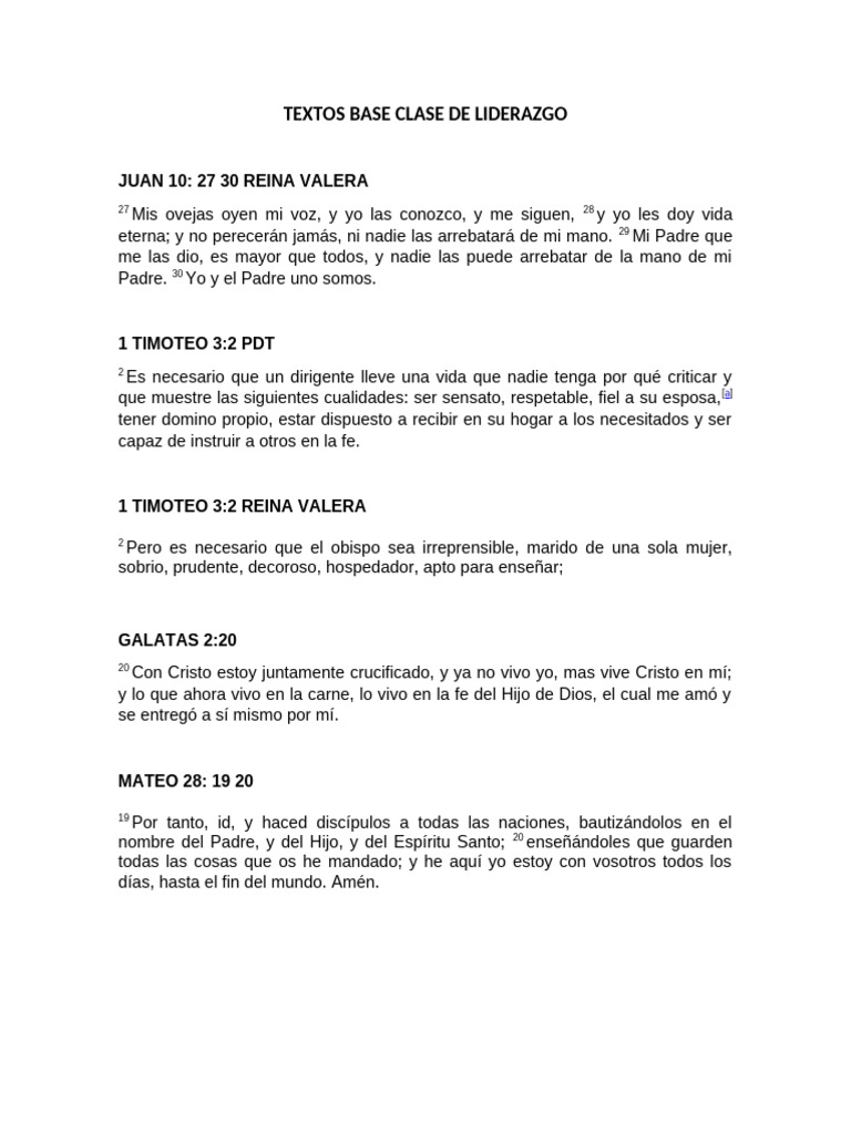 Textos Base Clase de Liderazgo | PDF | Jesús | Teología sistemática