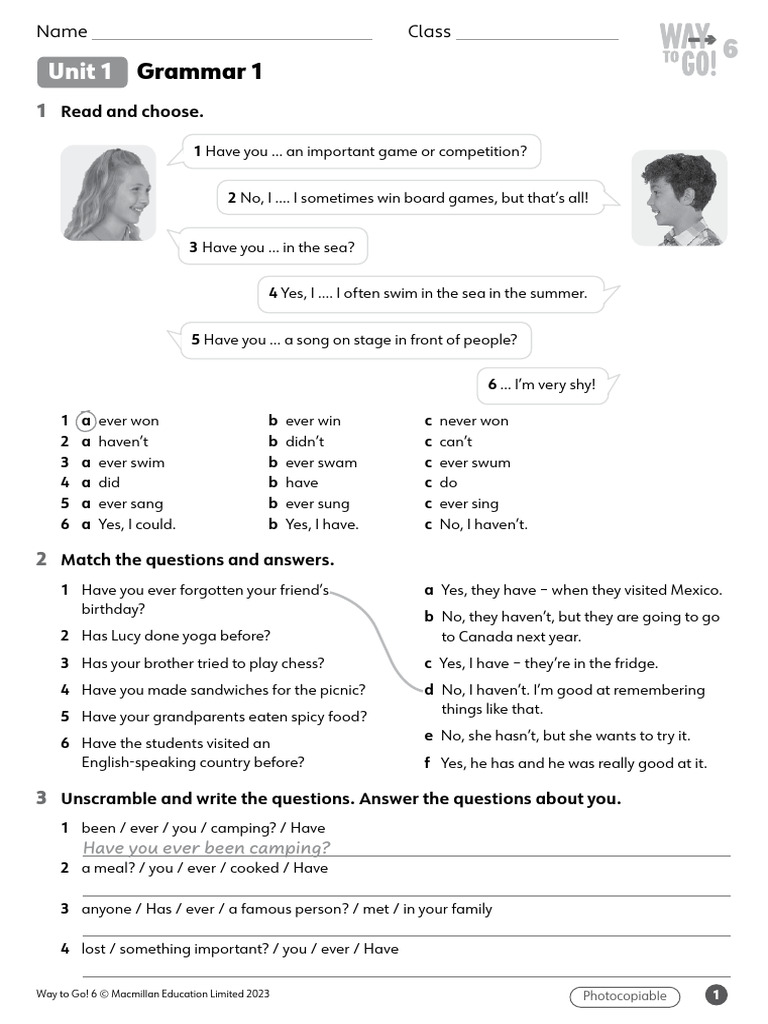 WTG 6 Worksheets U1 Grammar 1 | PDF | Foods