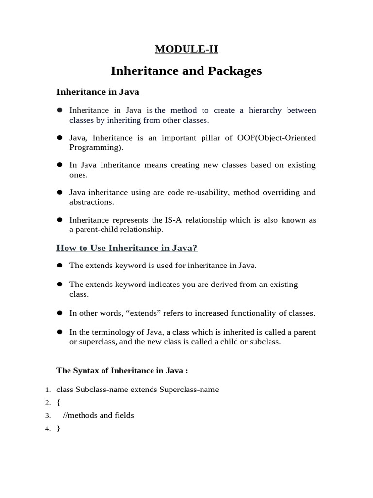 MODULE-II MR-23 Java Inhertance and Packages | PDF | Inheritance (Object Oriented Programming ...