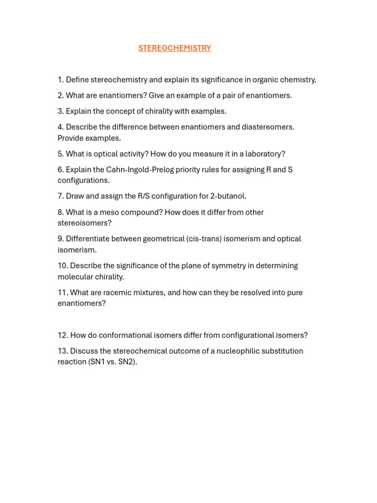 Stereochemistry Questions | PDF