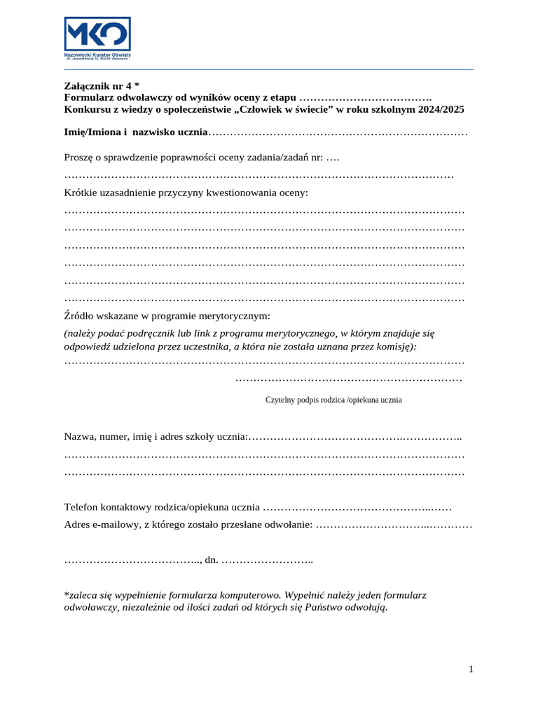 Zal NR 4 - Formularz Odwolawczy | PDF