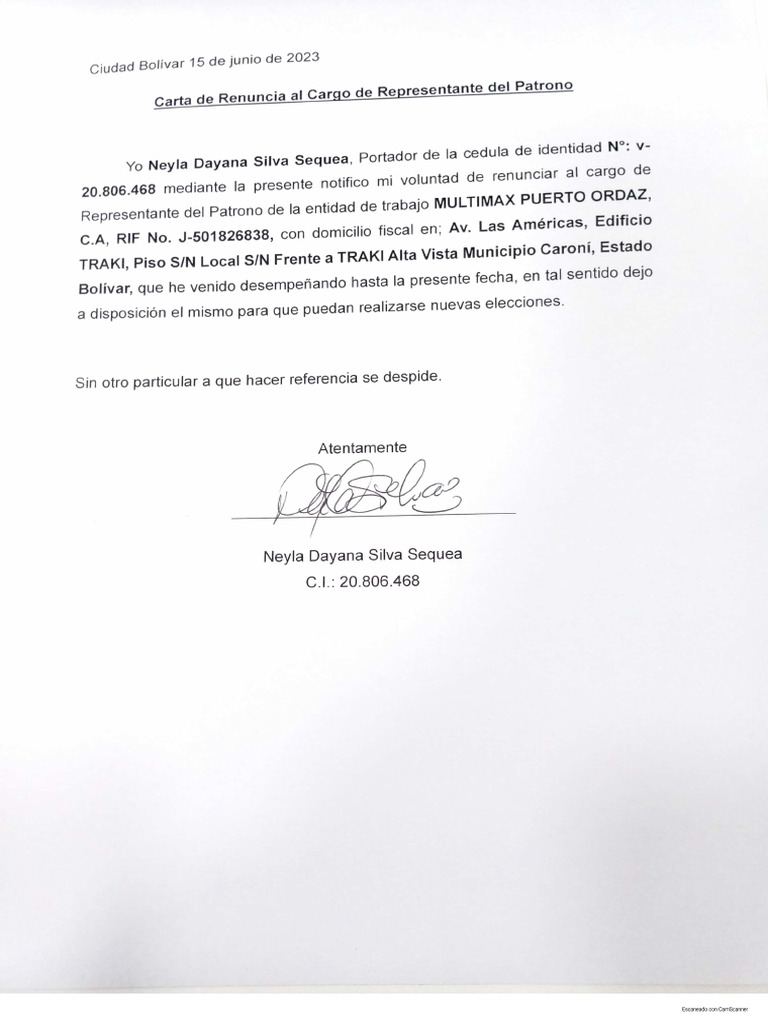 Carta de Renuncio DDP | PDF