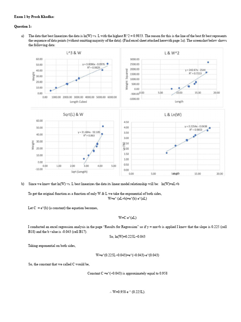 Exam 1 | PDF | Regression Analysis | Applied Mathematics