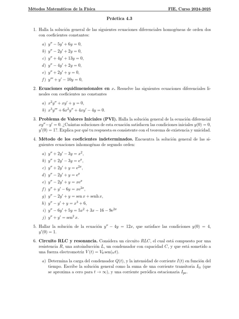 Hoja de Ejercicios 43 - 241107 - 115803 | PDF | Ecuaciones | Red eléctrica