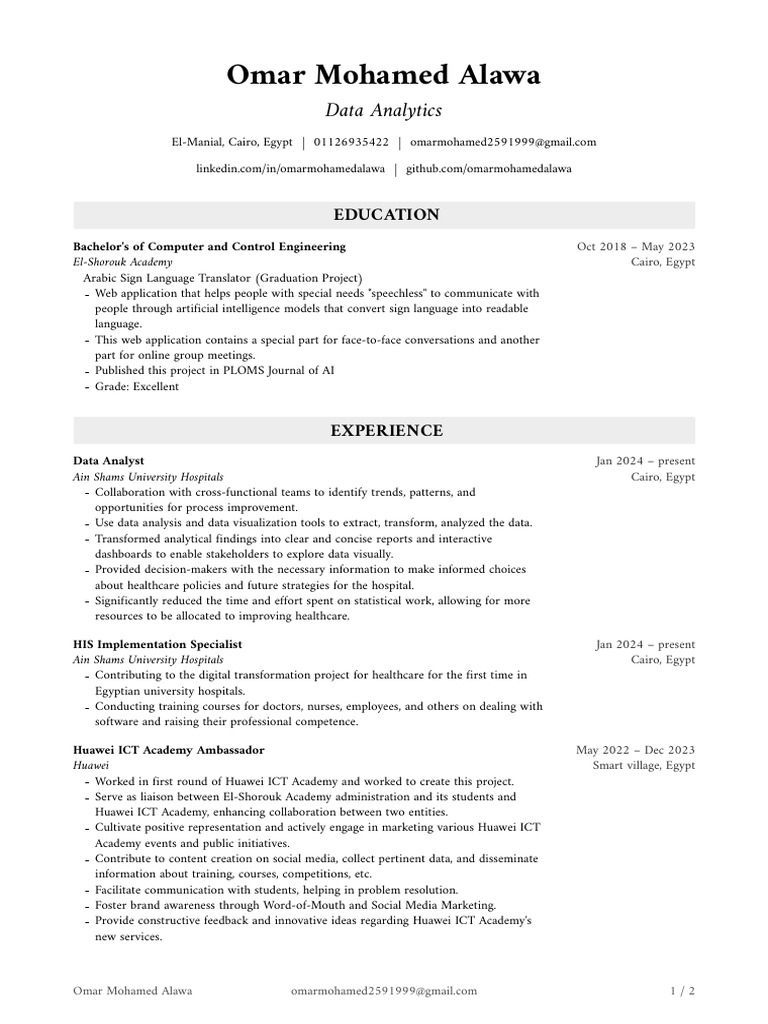 Omar Mohamed Alawa Resume | PDF | Data Analysis | Data