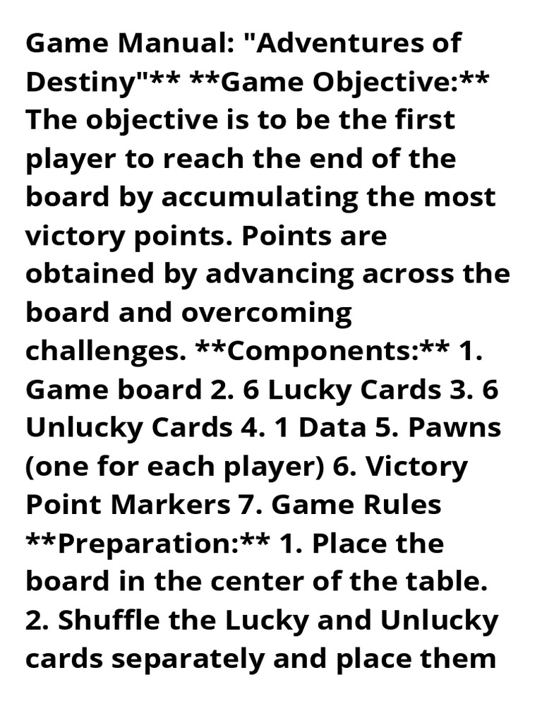 Adventures of Destiny Game Manual | PDF