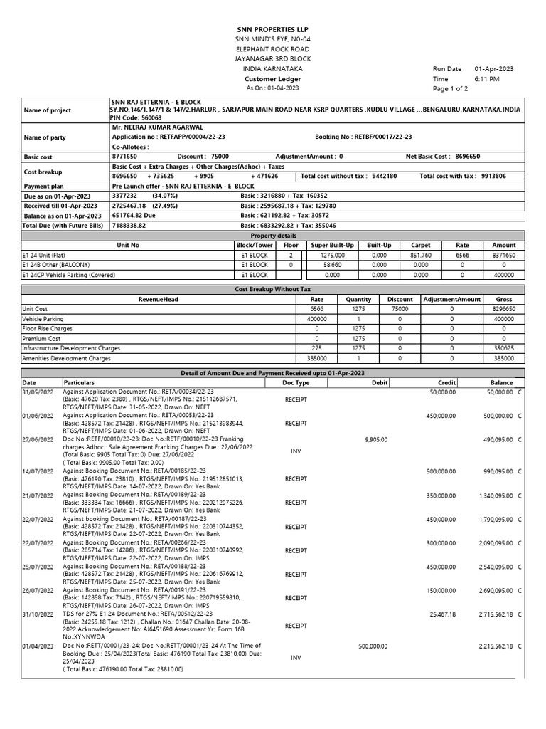 E1 24 AL Breakup of First Installment | PDF | Receipt | Debits And Credits