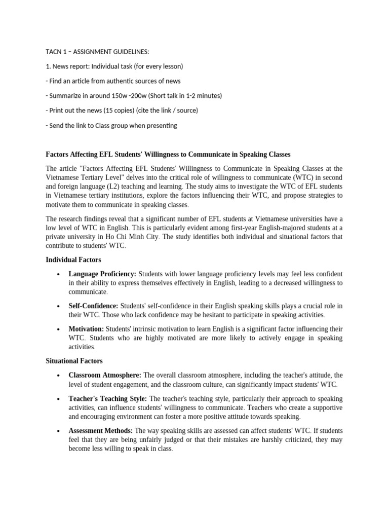 Tacn 1 - Assignment Guidelines | PDF | Behavior Modification | Learning