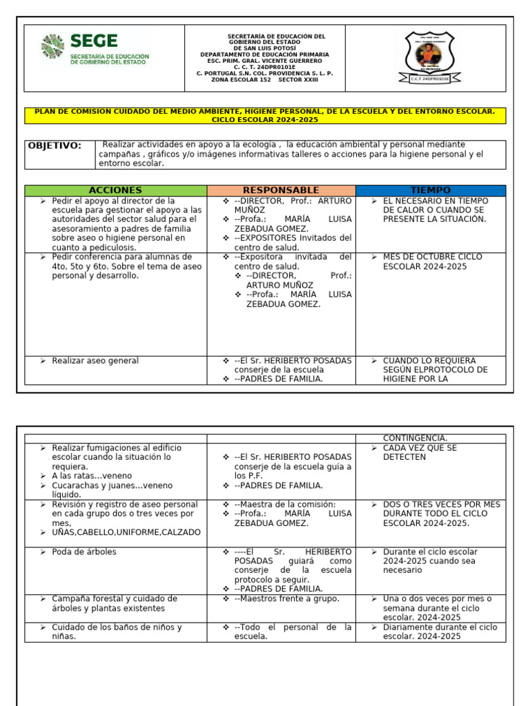PLAN Comisión de Higiene 24-25 | PDF