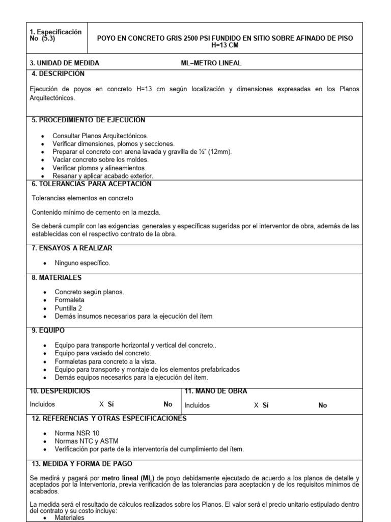 5.3 Poyo en Concreto Gris 2500 Psi Fundido | PDF | Hormigón