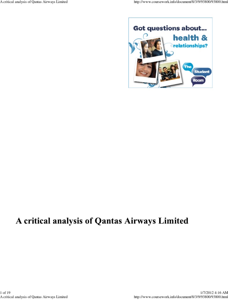 A Critical Analysis of Qantas Airways Limited | PDF | Strategic ...