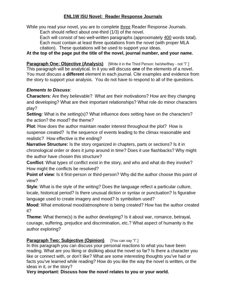 ENL1W ISU Response Journal & Rubric-Jack Homer | PDF | Plot (Narrative ...