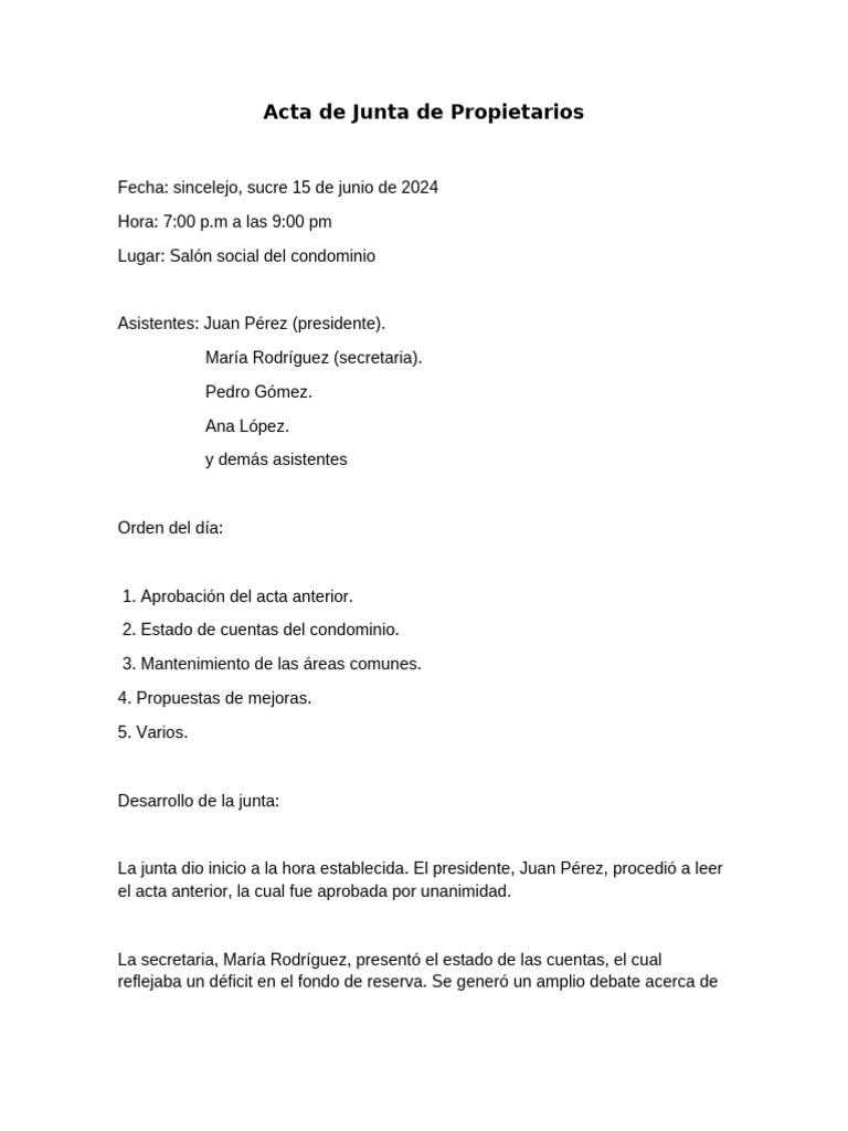 Acta Junta Propietarios: Acuerdos Clave | PDF