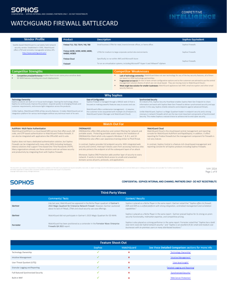 Sophos Firewall Vs Watchguard Battlecard | PDF | Cloud Computing | Transport Layer Security