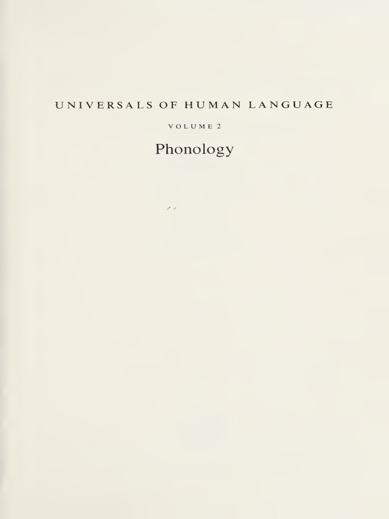 Universals of Human Language, Vol. 2 Phonology (Joseph Harold Greenberg ...