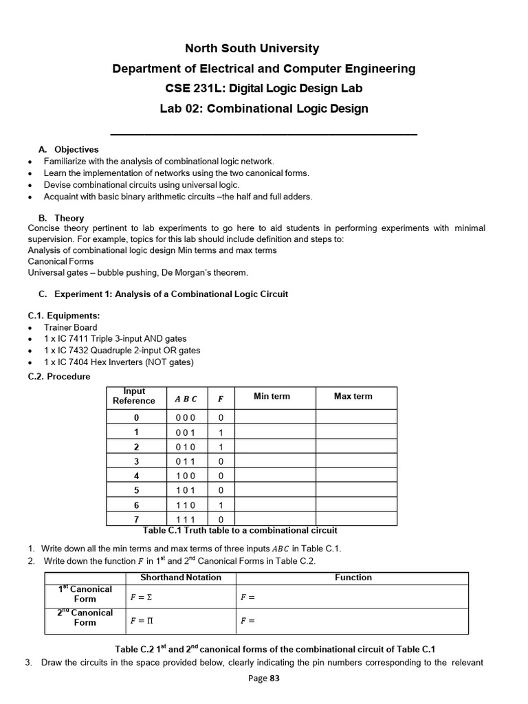 CSE231 Lab 02 - Combinational Logic Design | PDF | Logic Gate | Mathematical Logic
