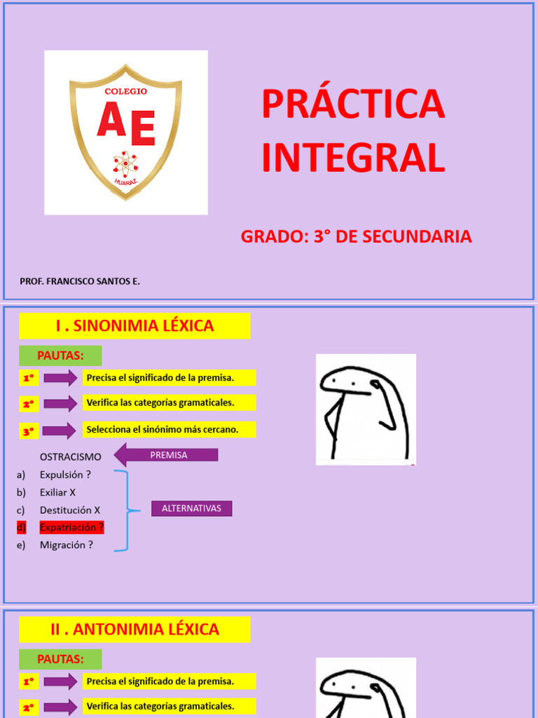 de Práctica Integral - 3° de Sec | PDF | Semántica léxica | Gramática