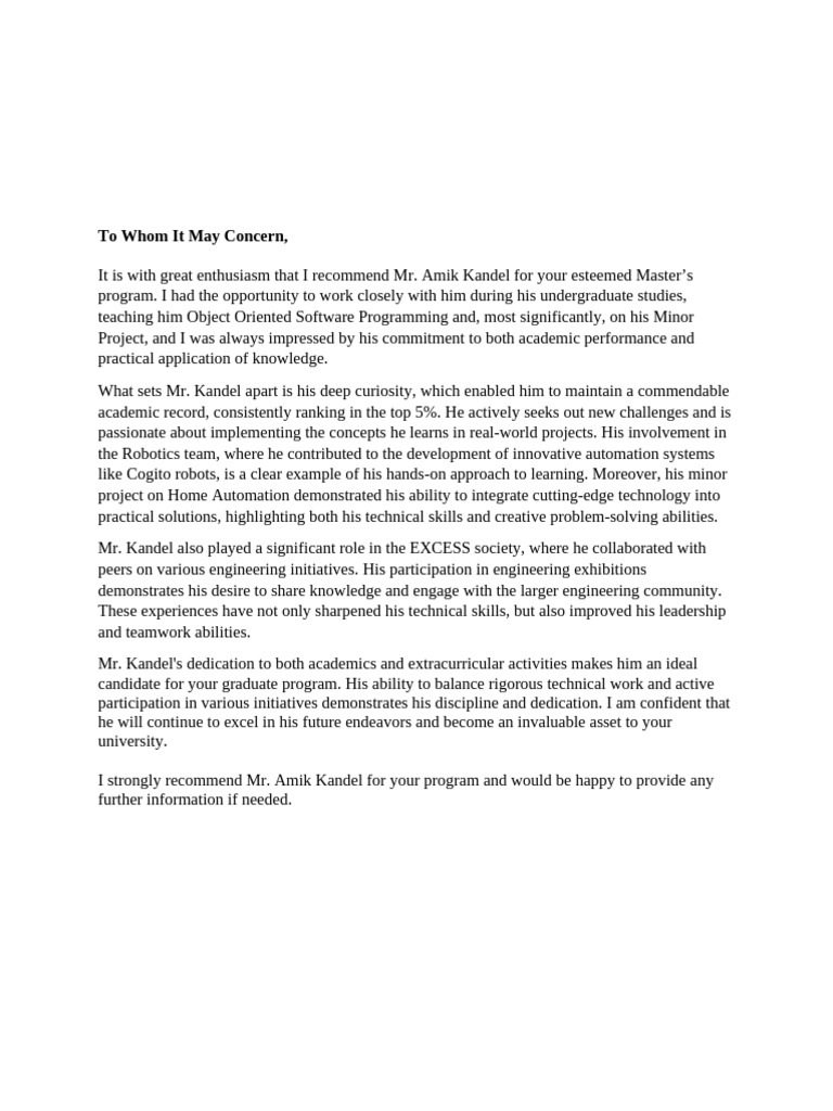 Pravin Sir LOR Docx | PDF