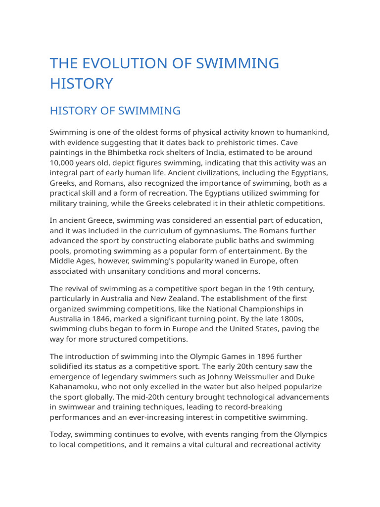 The Evolution of Swimming History | PDF | Swimming (Sport) | Swimming
