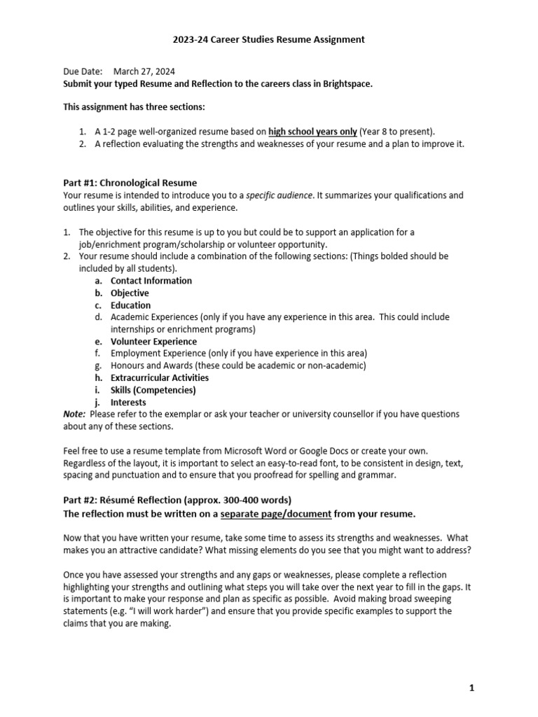 2023-24 Resume Assignment | PDF | Résumé