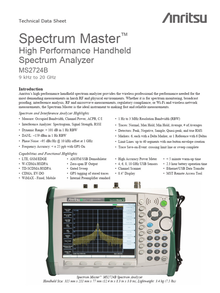 2724B - Spectrum Portatil - Anritsu - 11410-00407 | PDF | Modulation | Bandwidth (Signal Processing)