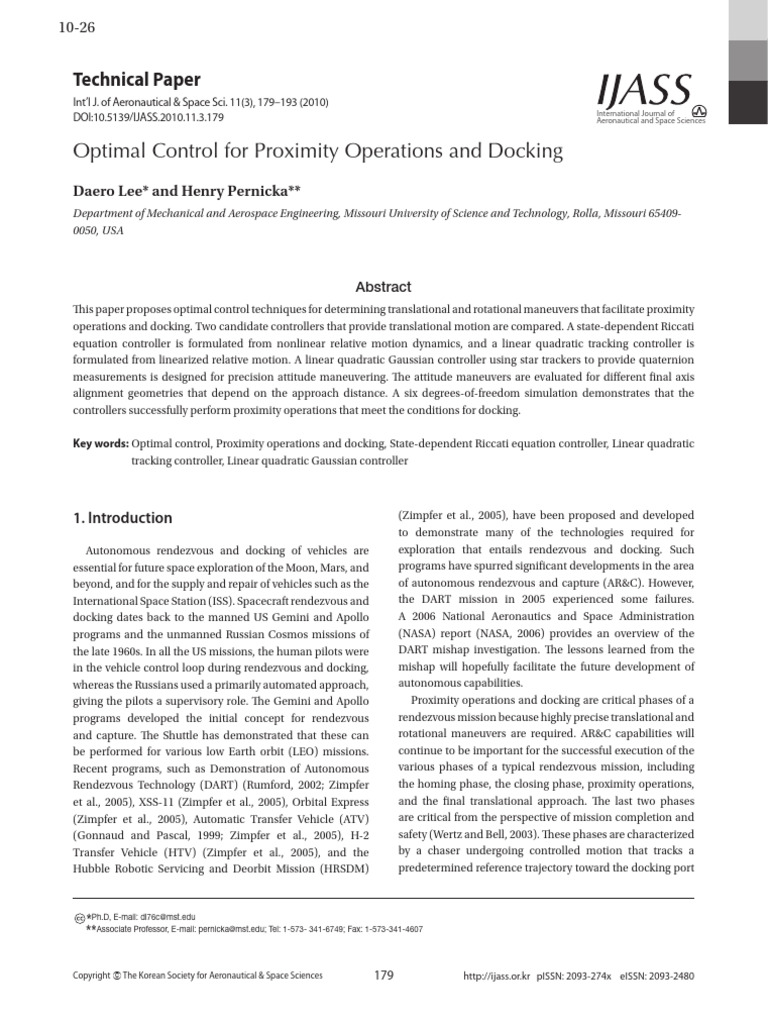 Optimal Control For Proximity Operations and Docking | PDF | Space ...